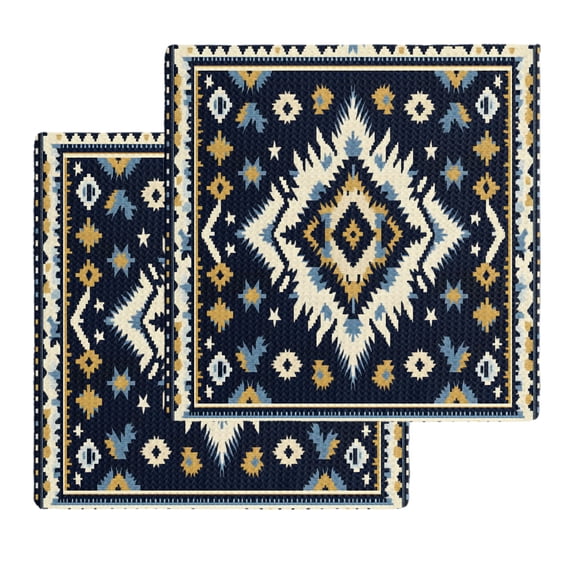 Boho Navy Blue Kitchen Dish Towels for Drying Dishes Set of 2, Ethnic ...
