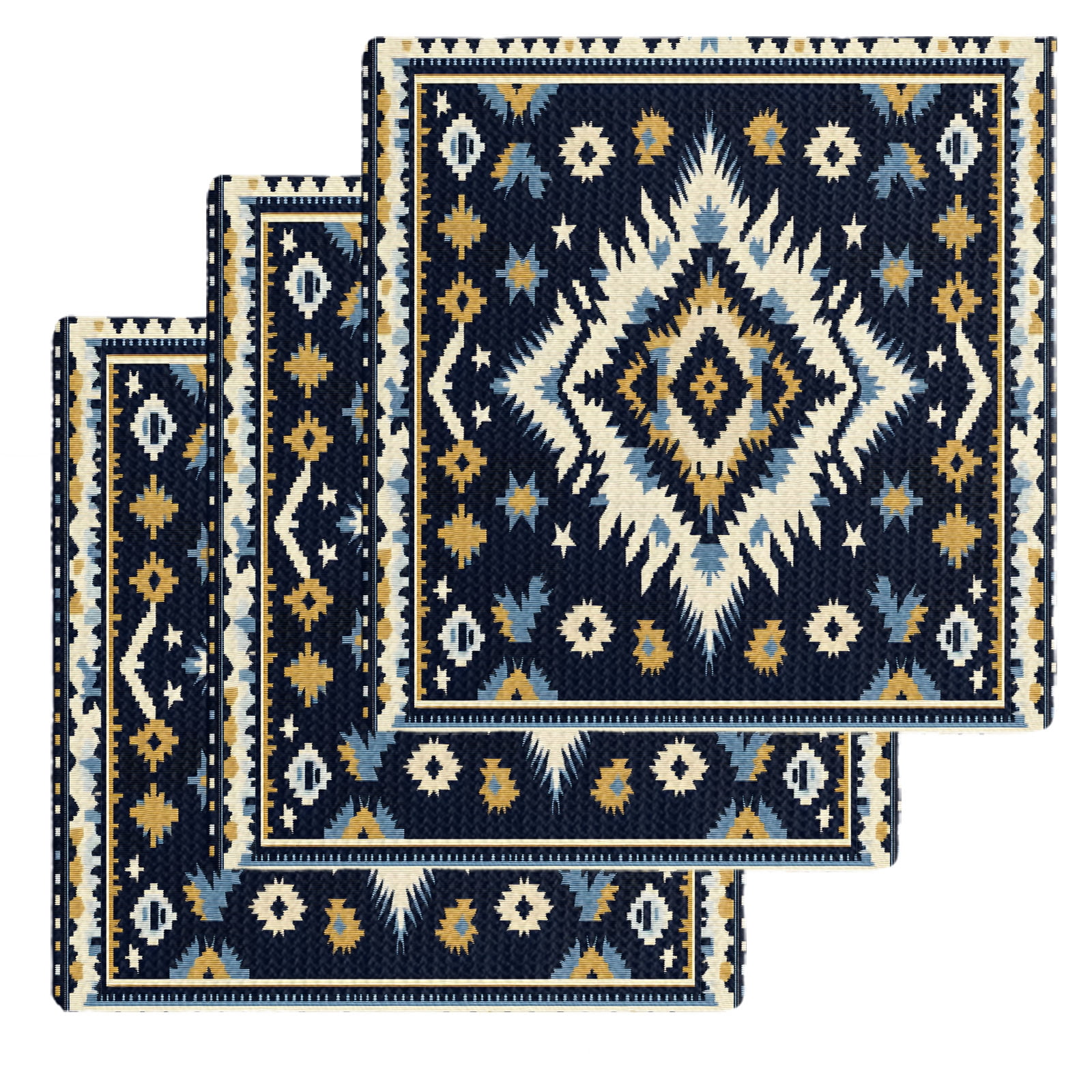 Boho Navy Blue Kitchen Dish Towels for Drying Dishes Set of 3, Ethnic ...