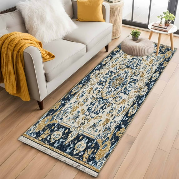 Boho Navy Blue Kitchen Runner Rug 2x6 Washable Runners for Hallway Non ...