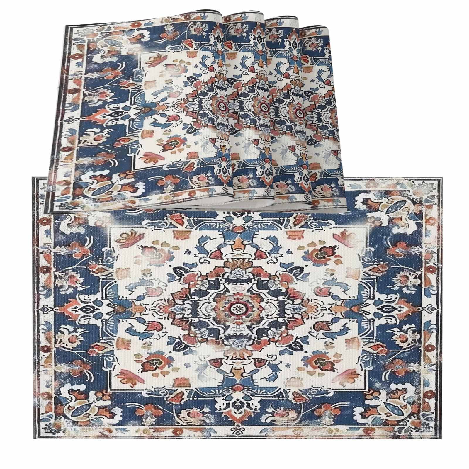 Boho Navy Blue Red Southwestern Geometric Vintage Art Burlap Kitchen ...