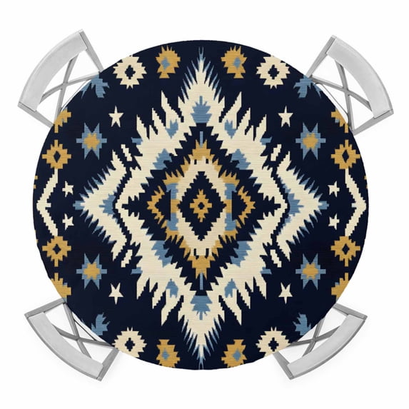Boho Navy Blue Round Tablecloth for 45-54 Inch Tables,Fitted Table ...