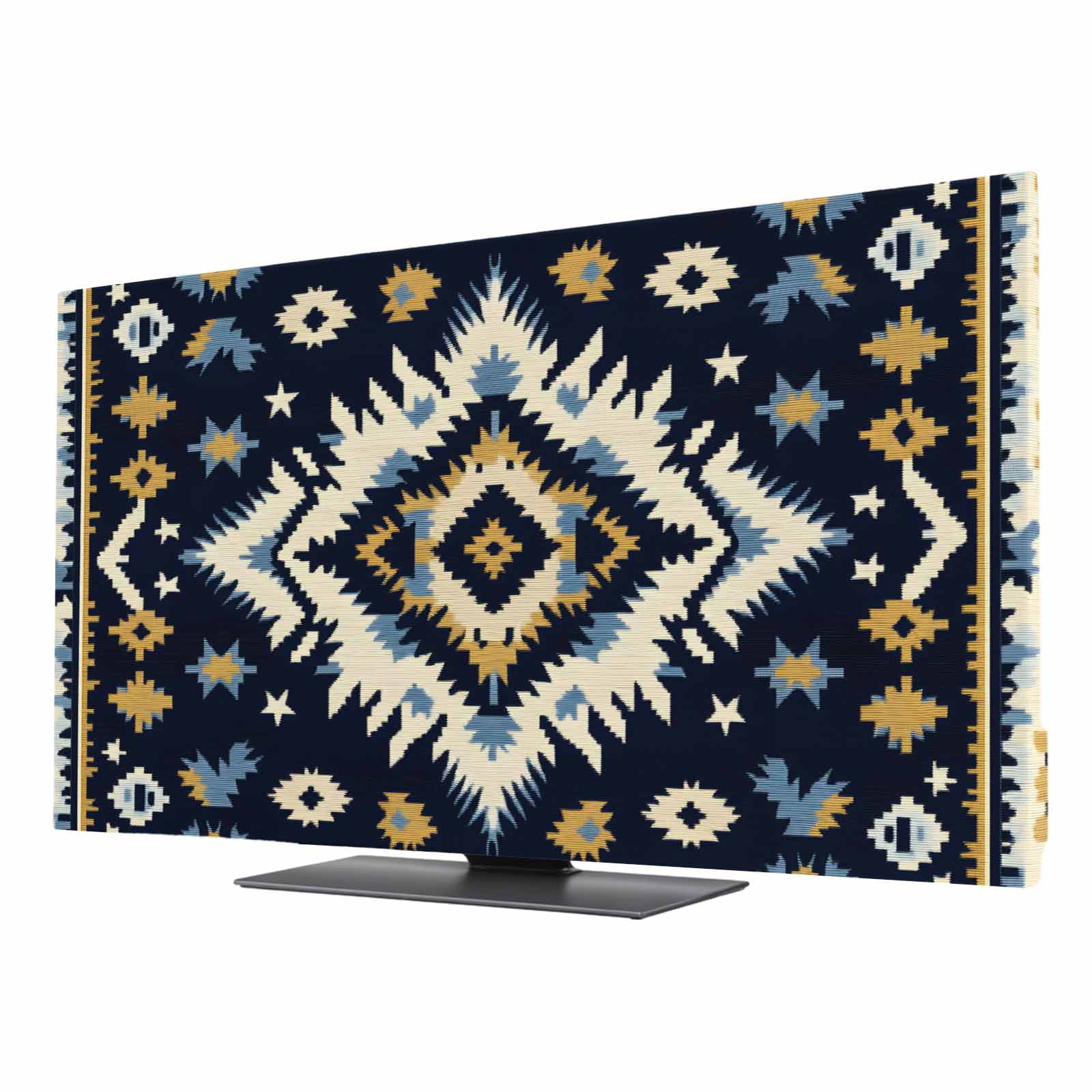 Boho Navy Blue TV Cover for 43 Inch Screen, Stretch Fabric Dustproof TV ...