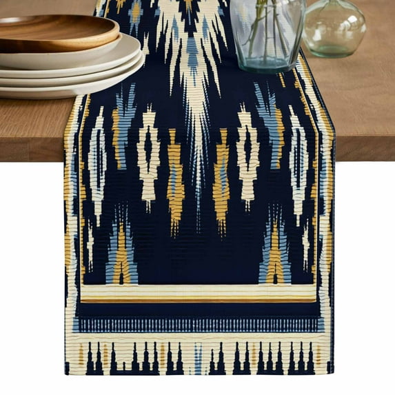 Boho Navy Blue Table Runner, Ethnic Geometric Southwestern Retro ...