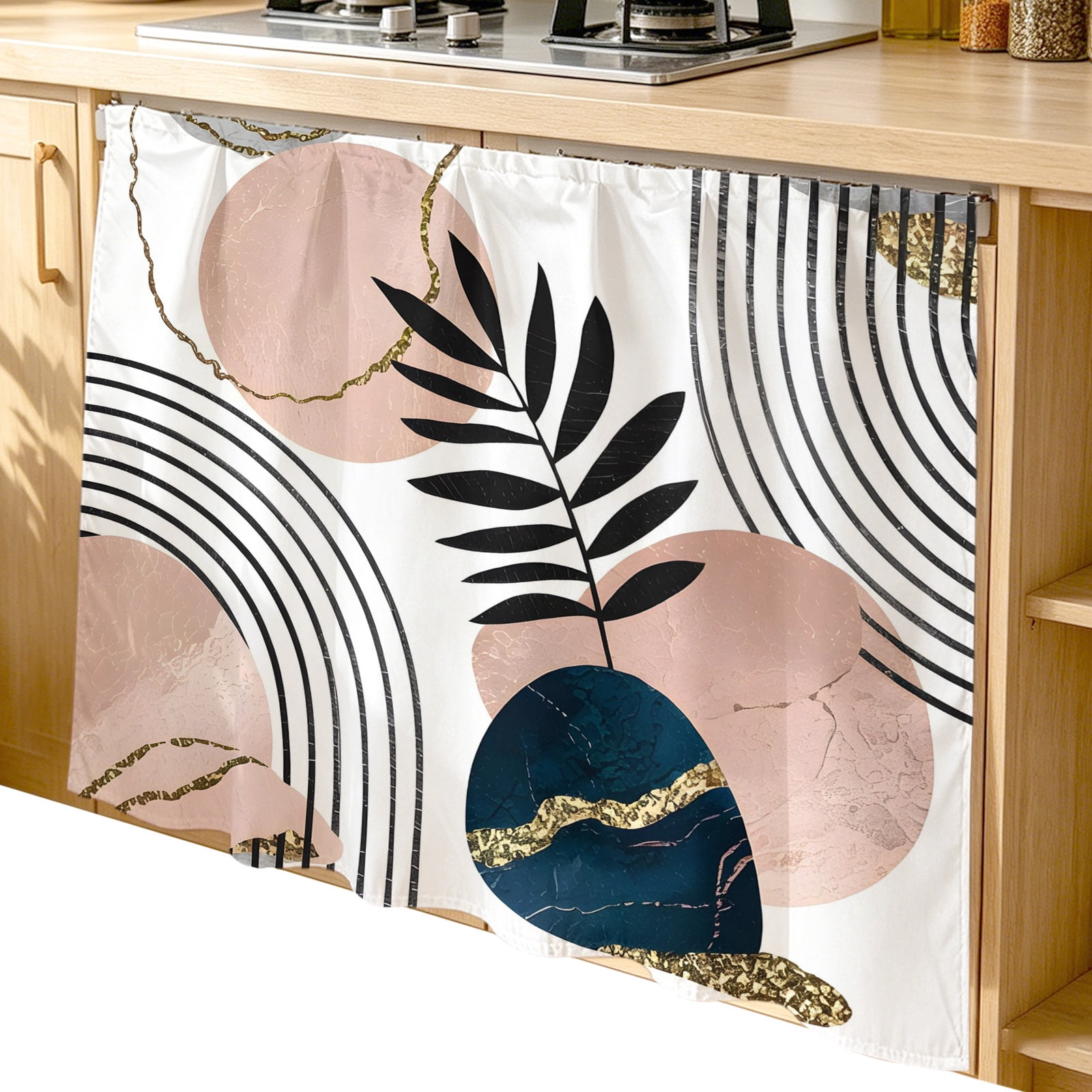 Boho Navy Cabinet Curtains 35"W x 35"L,Dustproof Sink Skirt Curtain for ...