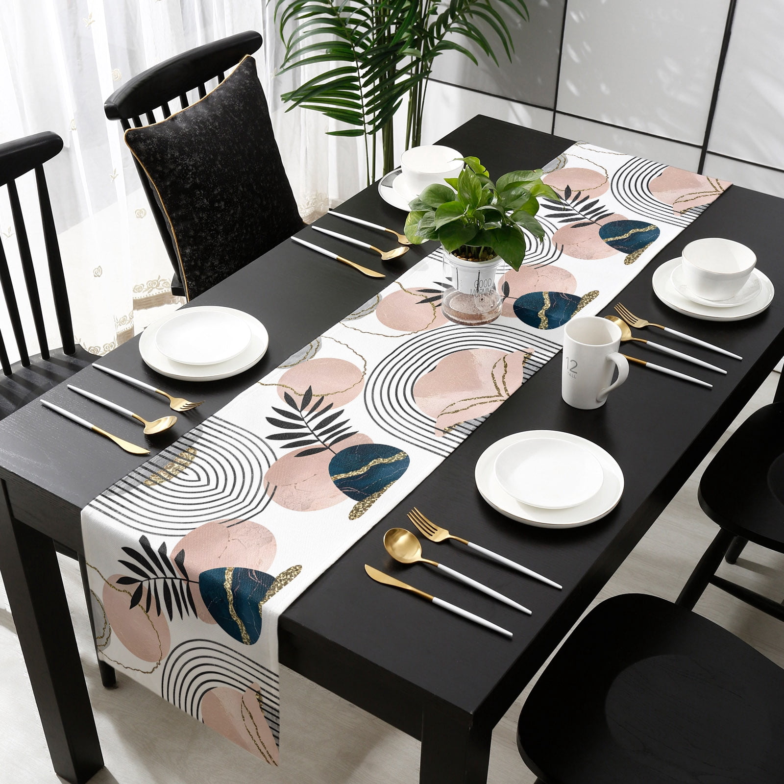 Boho Navy Table Runner 36 Inches Small - Blue Gold Bohemian Tropical ...