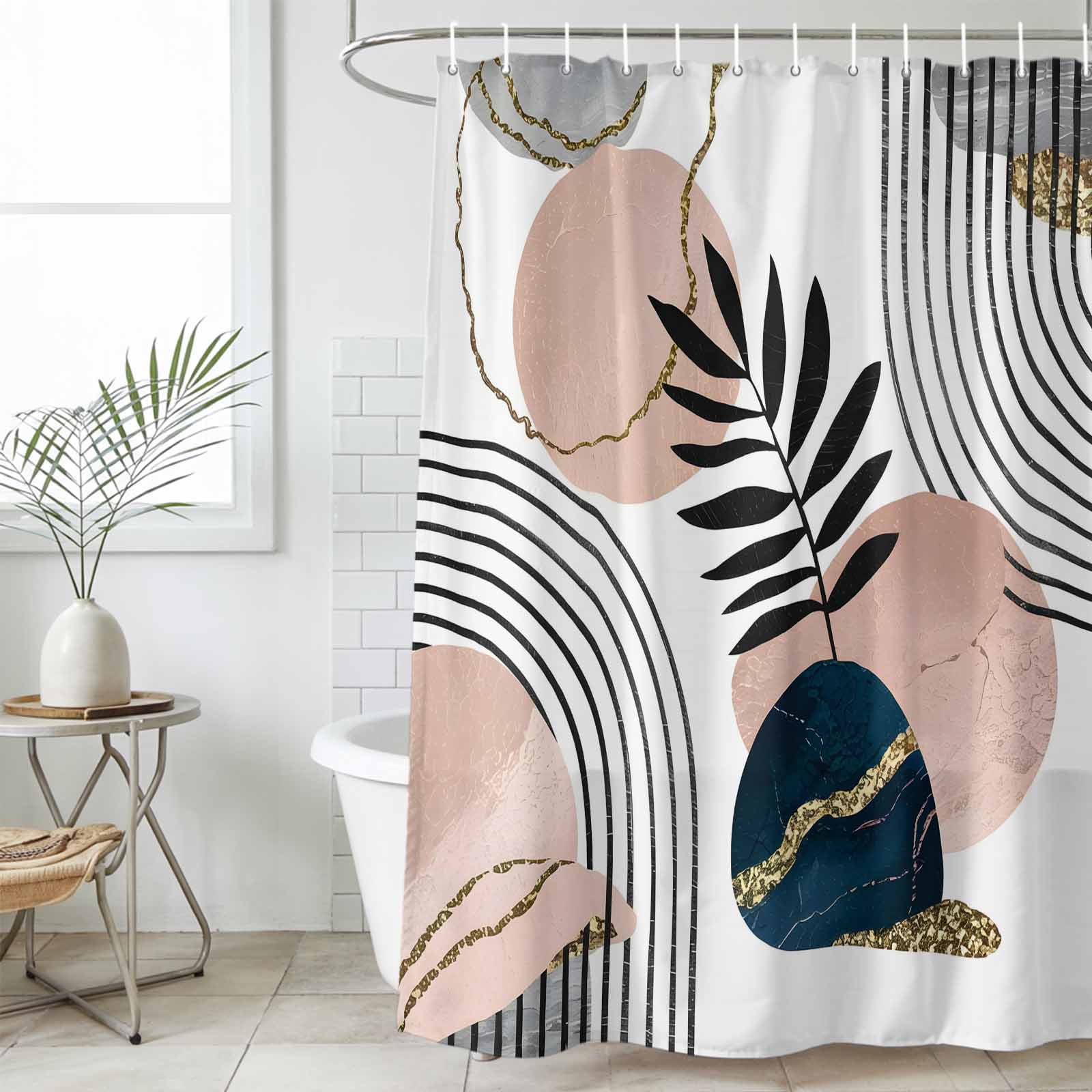 Boho Navy Waterproof Fabric Shower Curtain,Blue Gold Bohemian Tropical ...