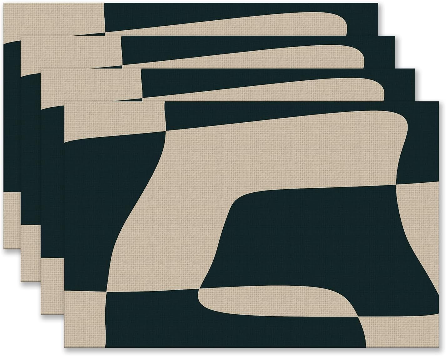 Boho Neutral Black and Beige Placemats Set of 4 12x18 Inch, Mid Century ...