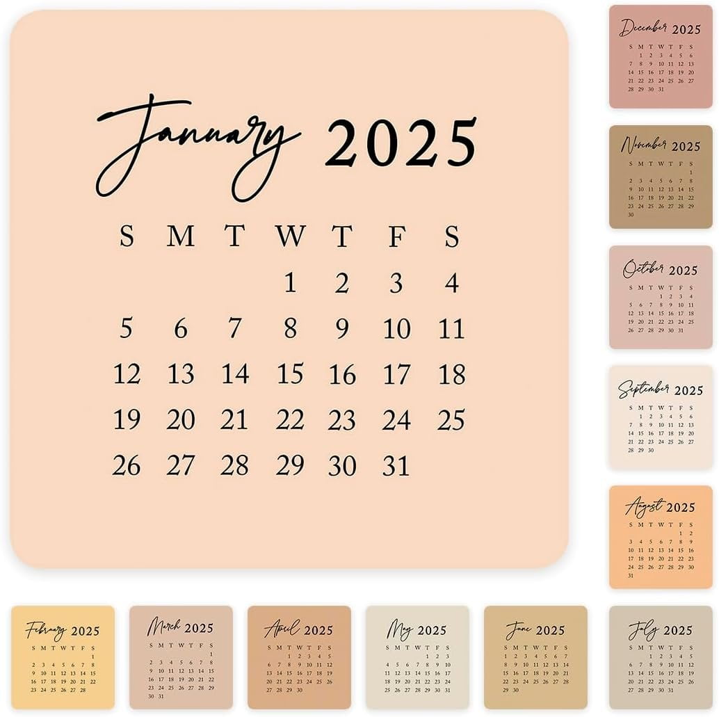 Boho Neutral Colors Small Month Planner Labels Mini Square 2025 ...