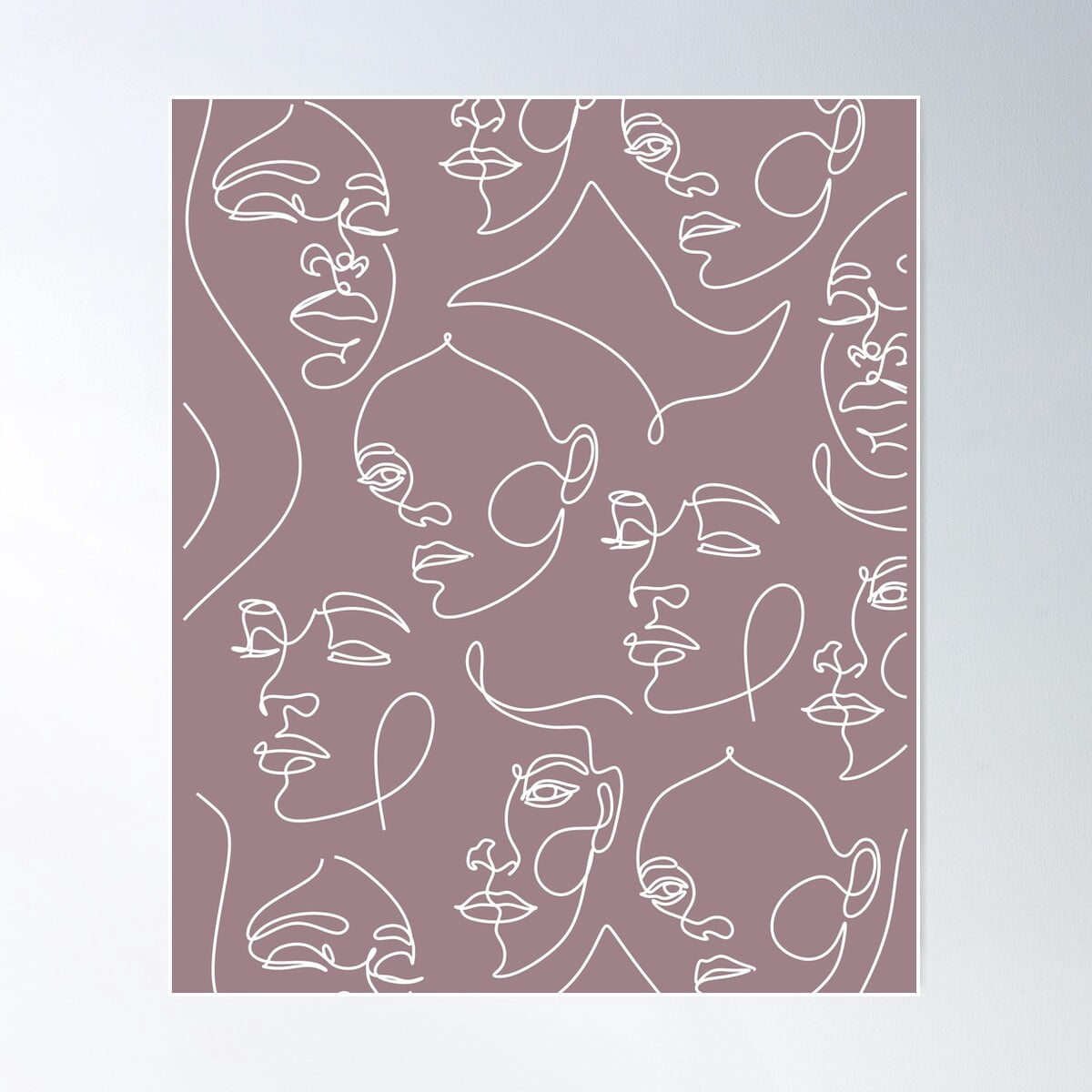 Boho Neutral Faces Outline Abstract Women Line Art Dusty Rose Mauve ...