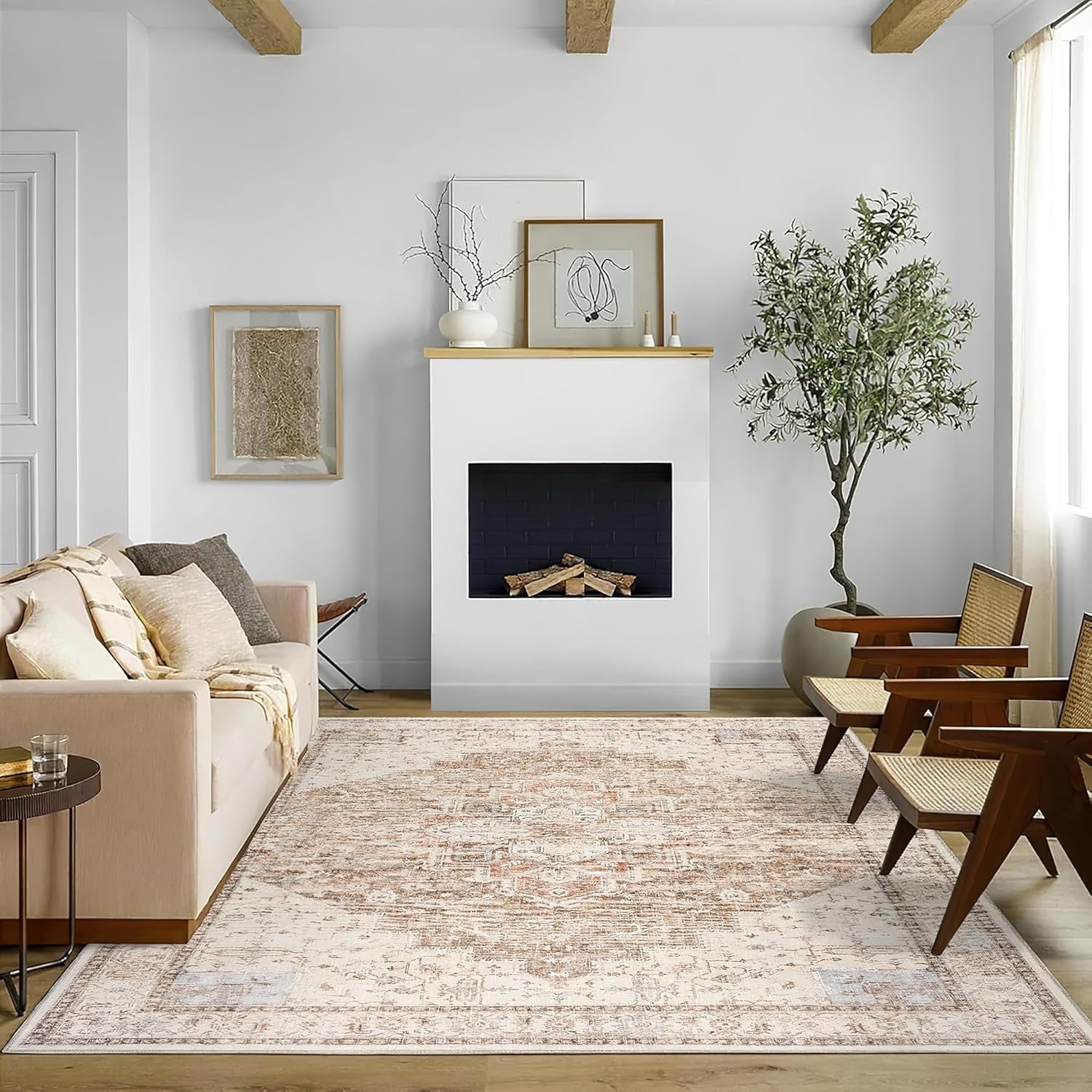 Boho Neutral Room Rug 5x7,Washable Rustic Earth Tone Modern Farmhouse ...