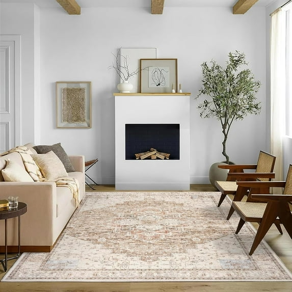 Boho Neutral Room Rug 5x7,Washable Rustic Earth Tone Modern Farmhouse ...