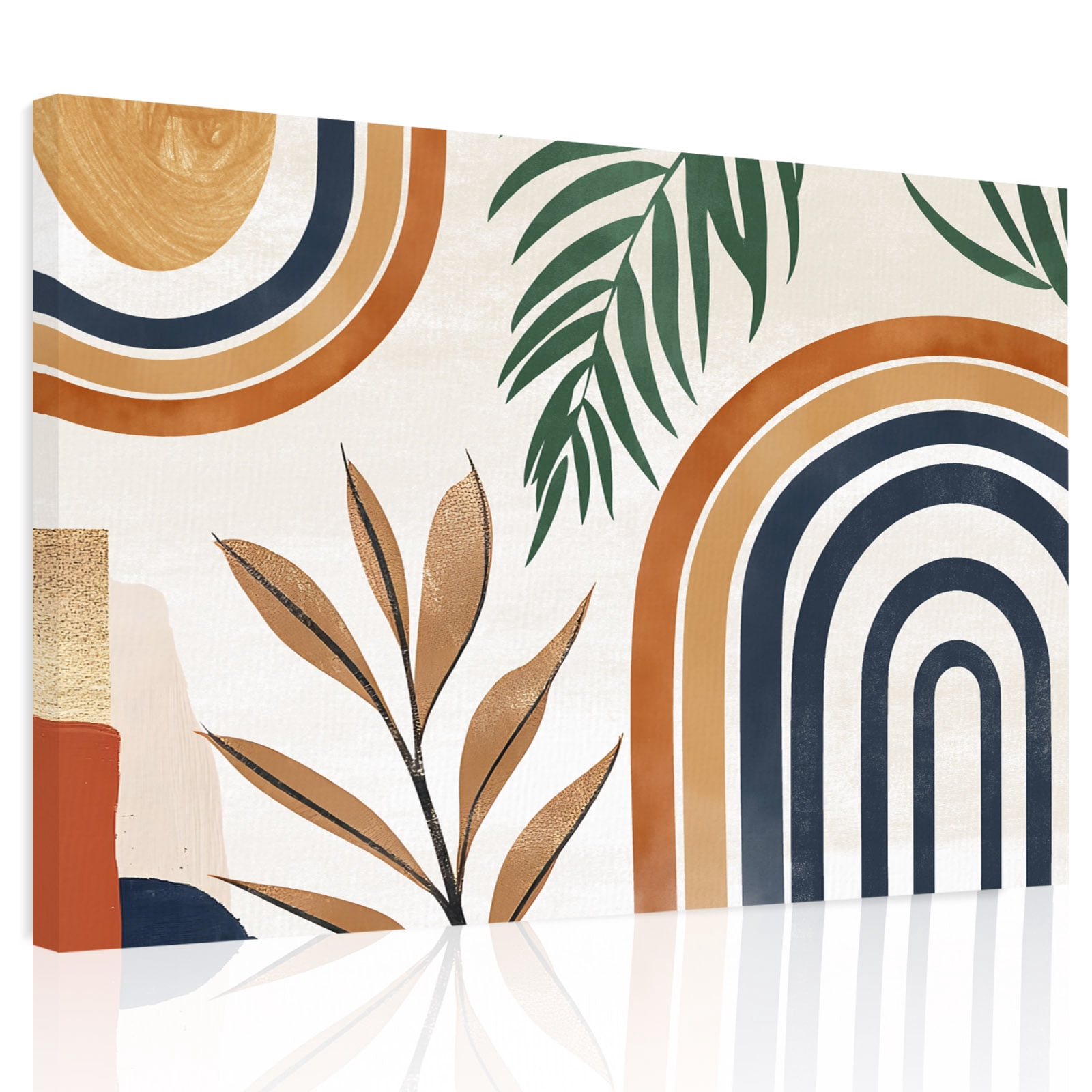Boho Nordic Canvas Print Wall Art, Abstract Art Geometric Palm Leaf ...