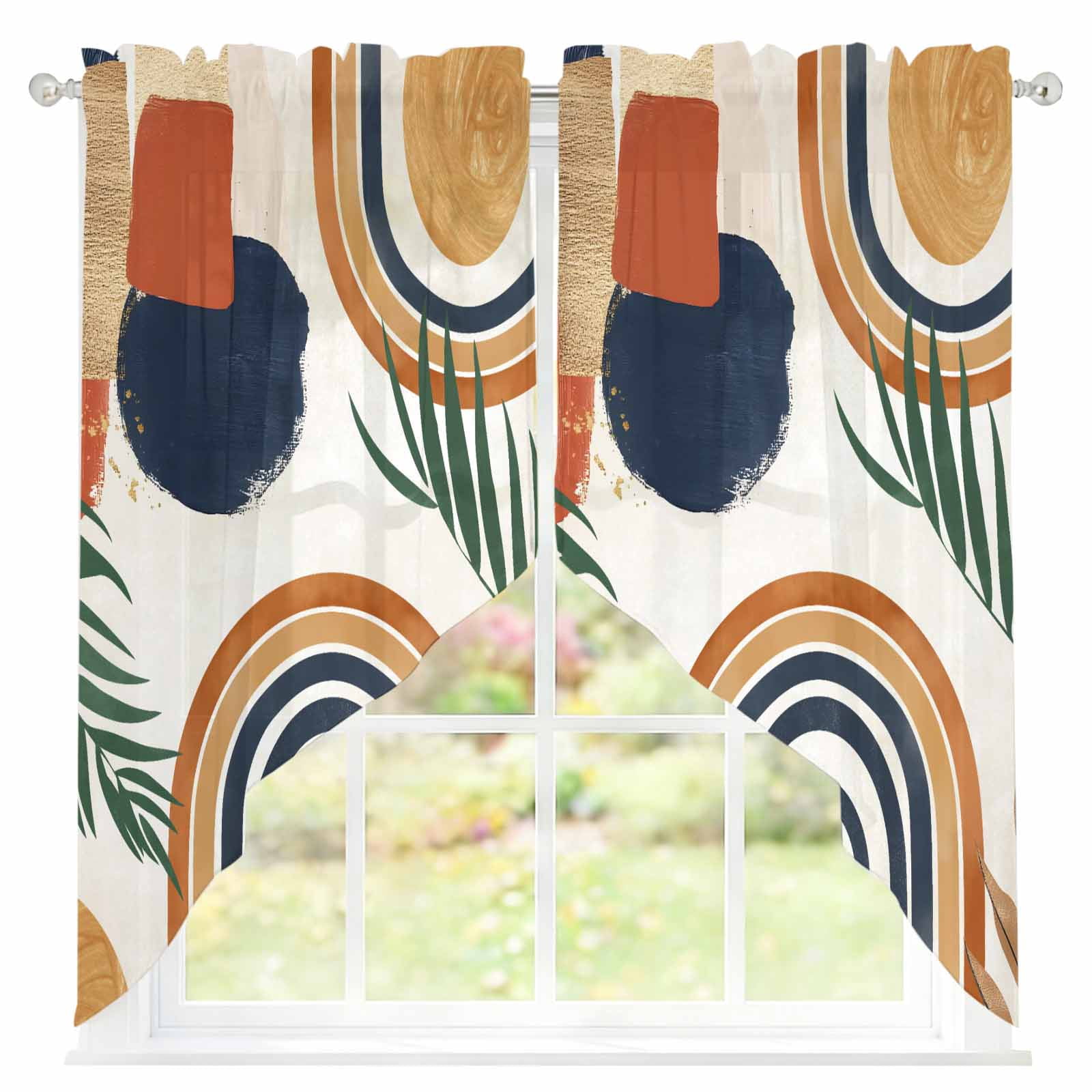 Boho Nordic Sheer Curtains Swag Valances for Windows Abstract Art ...