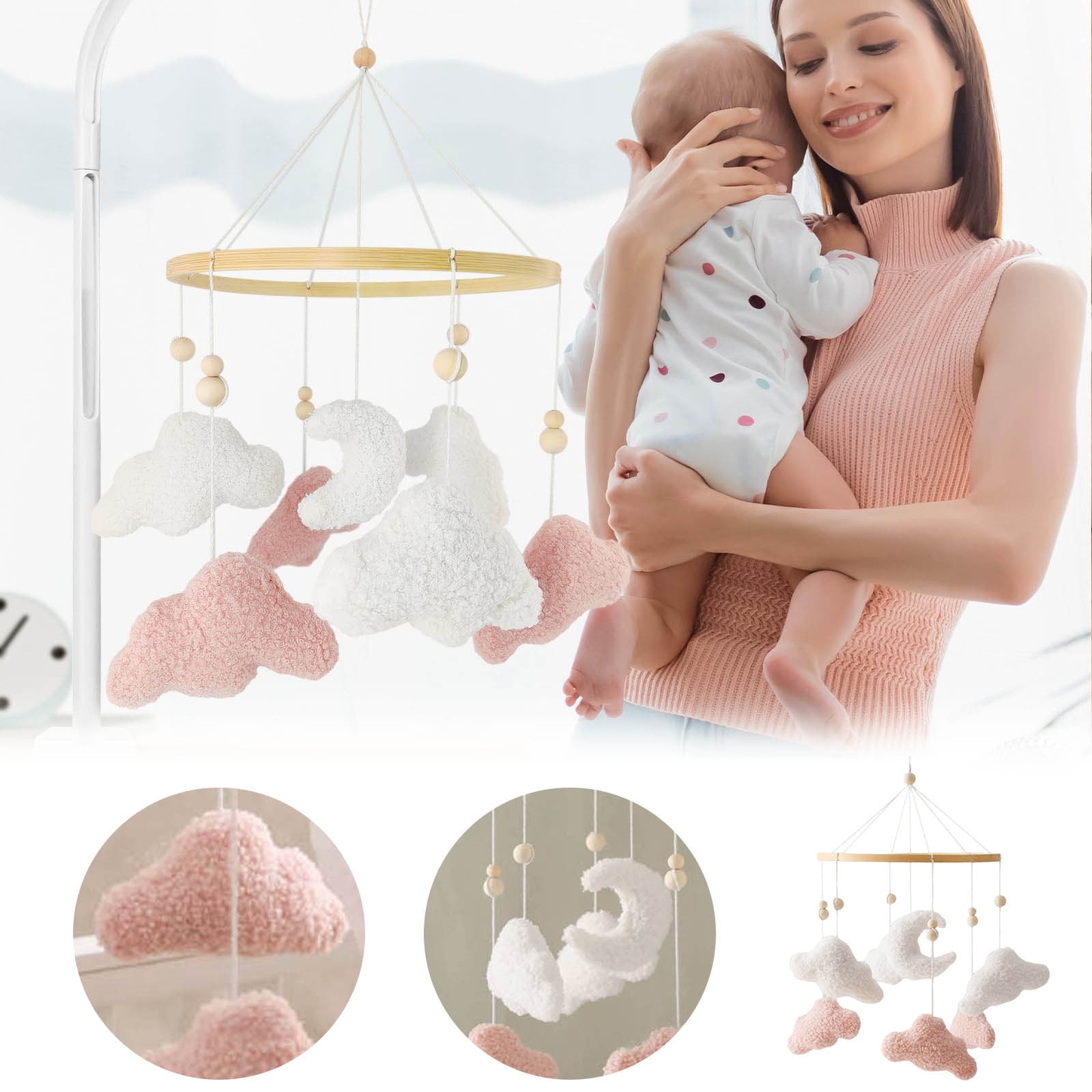 Boho Nursery Crib Mobile with Gentle Music and Rotating Hanging Toys ...