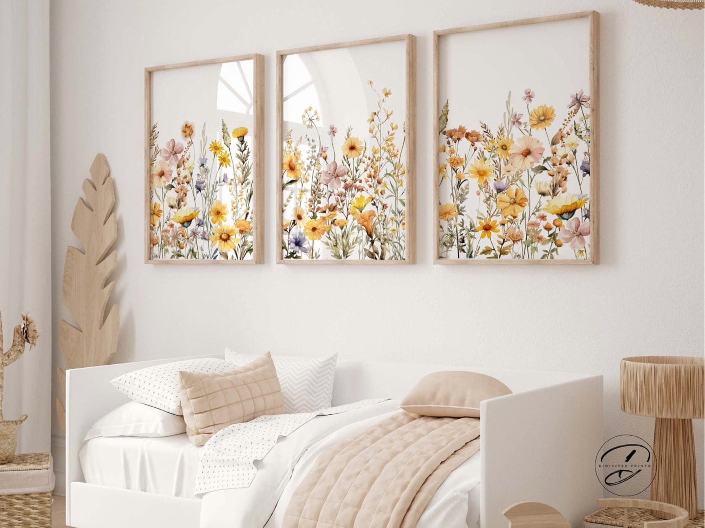 Boho Nursery Wall Art Prints, Wildflower, Botanical Floral Girl, Meadow ...