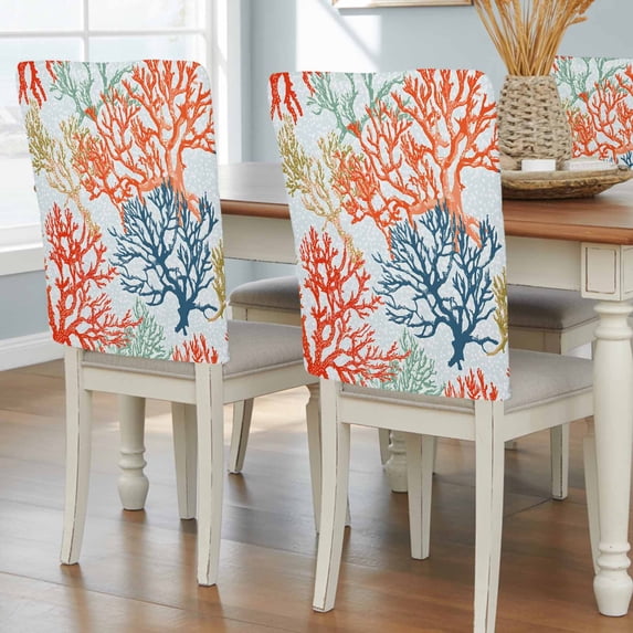 Boho Ocean Coral Chair Back Covers, Orange Blue Ombre Green Polka Dots ...