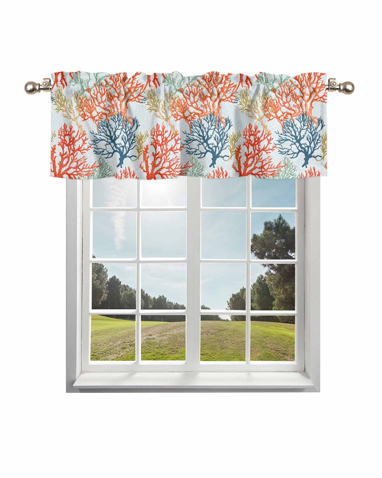 Boho Ocean Coral Curtain Valance for Windows/Living Room/Kitchen ...