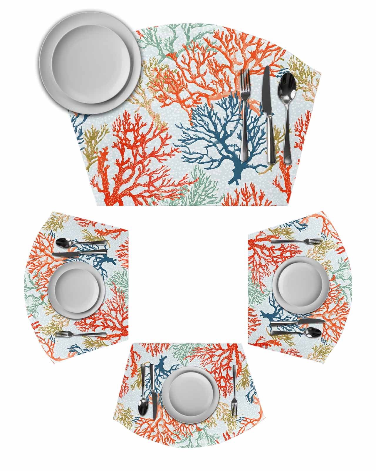 Boho Ocean Coral Round Placemats Set of 4, Orange Blue Ombre Green ...
