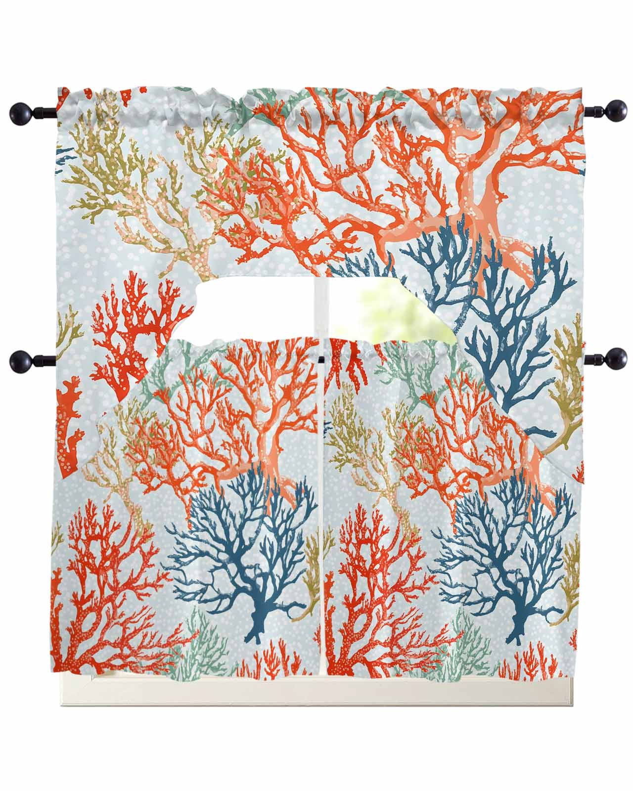 Boho Ocean Coral Swag Curtains for Living Room/Bedroom Windows, Orange ...