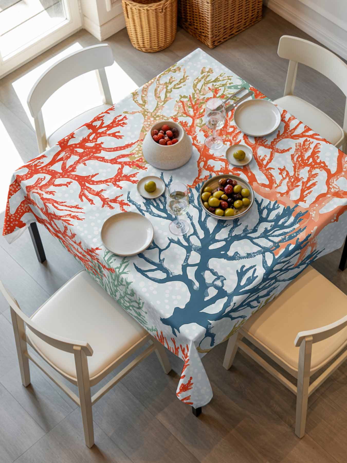 Boho Ocean Coral Tablecloth Square Table Cloth 60x60,Waterproof Outdoor ...