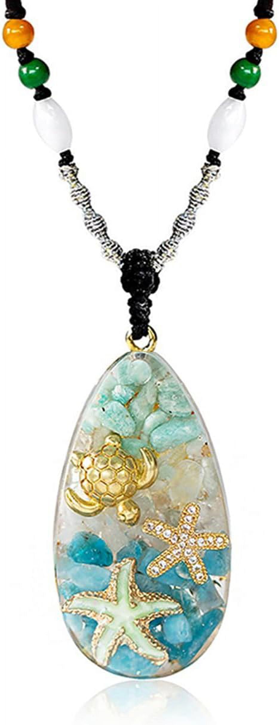 Boho Ocean Pendant Necklace with Turtle and Starfish Energy Stones ...