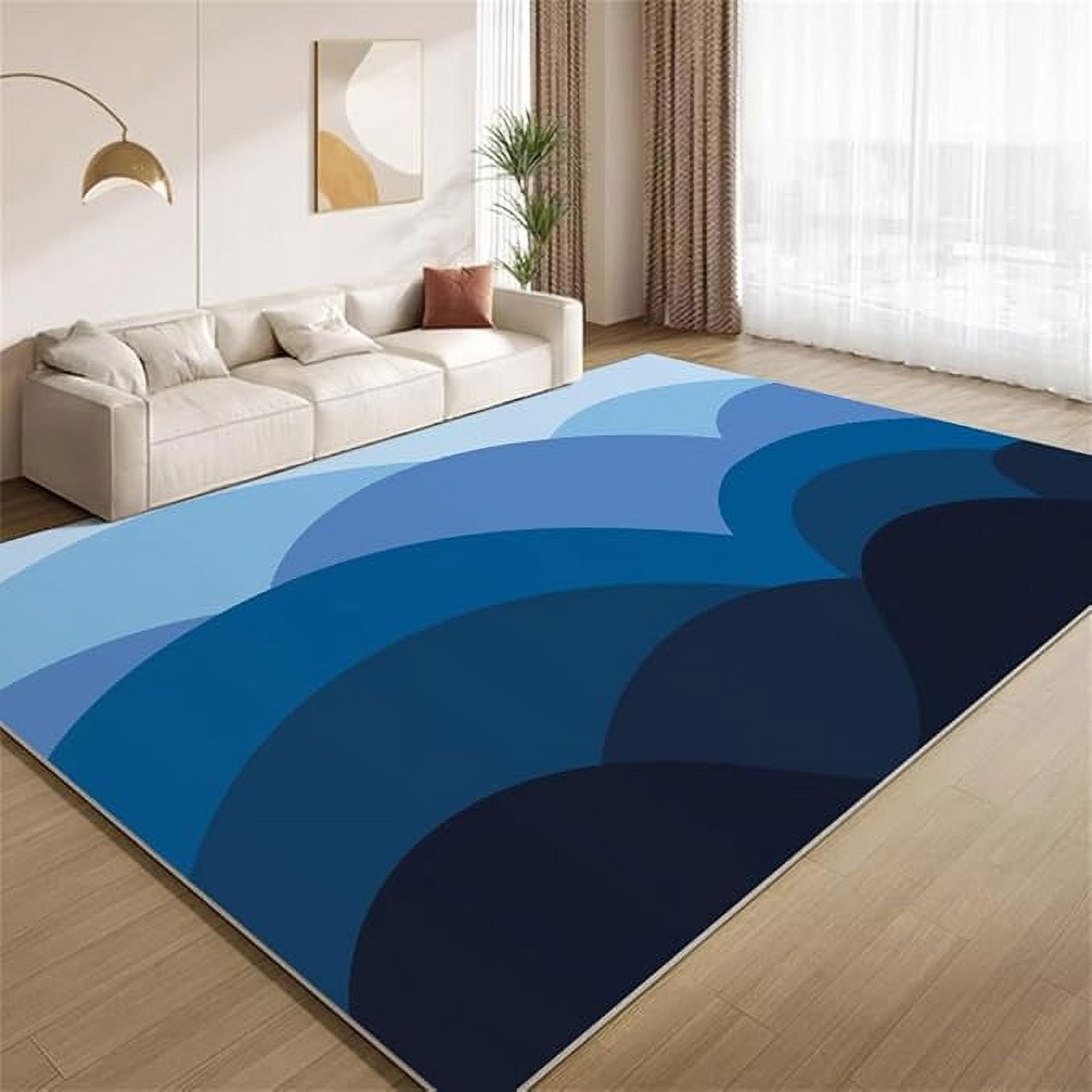 Boho Ocean Waves Area Rug, Blue Gradient Carpet, Anti-Slip Washable Rug ...