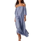 Boho Off Shoulder Wedding Guest Dresses for Women Puff Sleeve Side ...