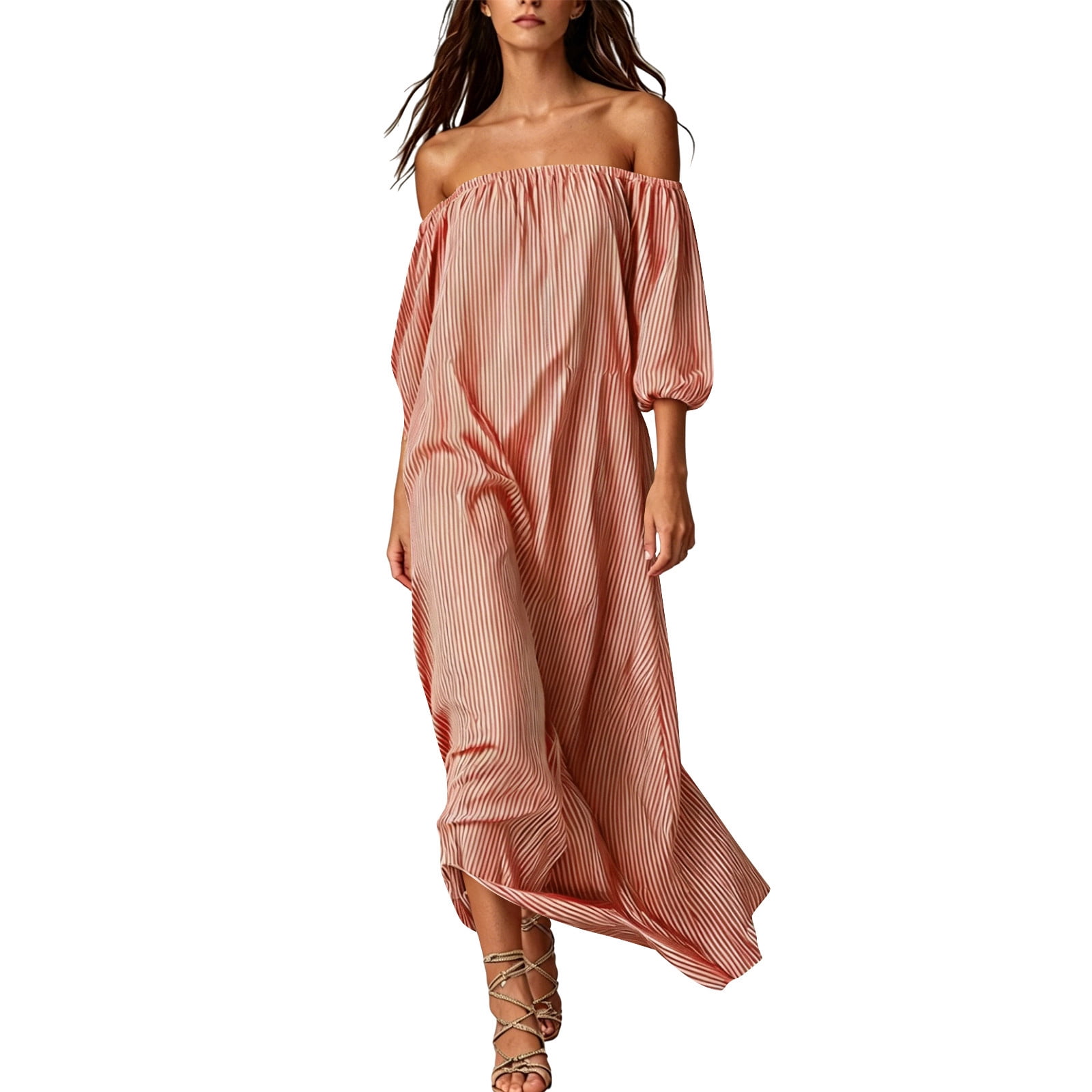 Boho Off Shoulder Wedding Guest Dresses for Women Puff Sleeve Side ...