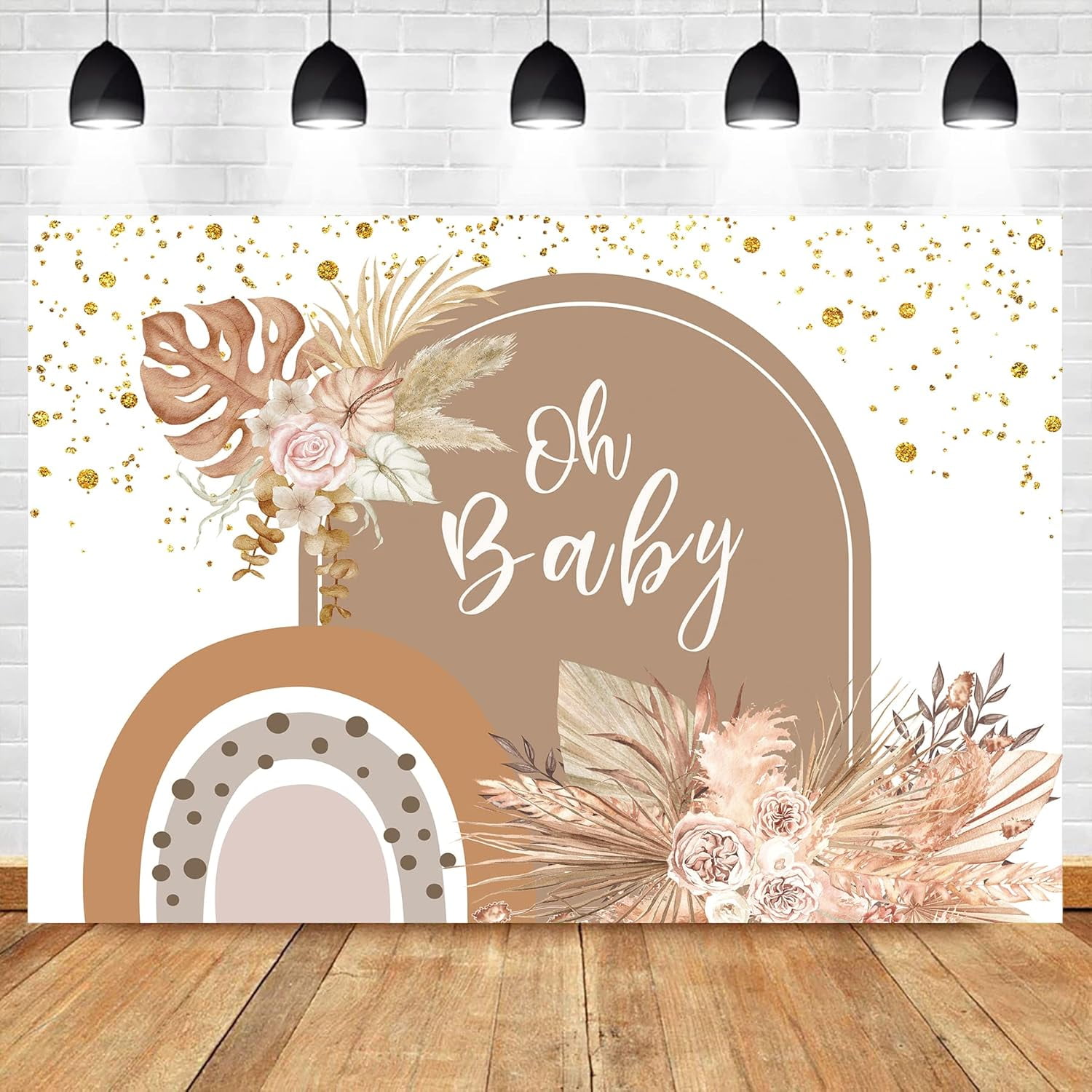 Boho Oh Baby Backdrop Rainbow Baby Shower Girl Pampas Grass Floral ...