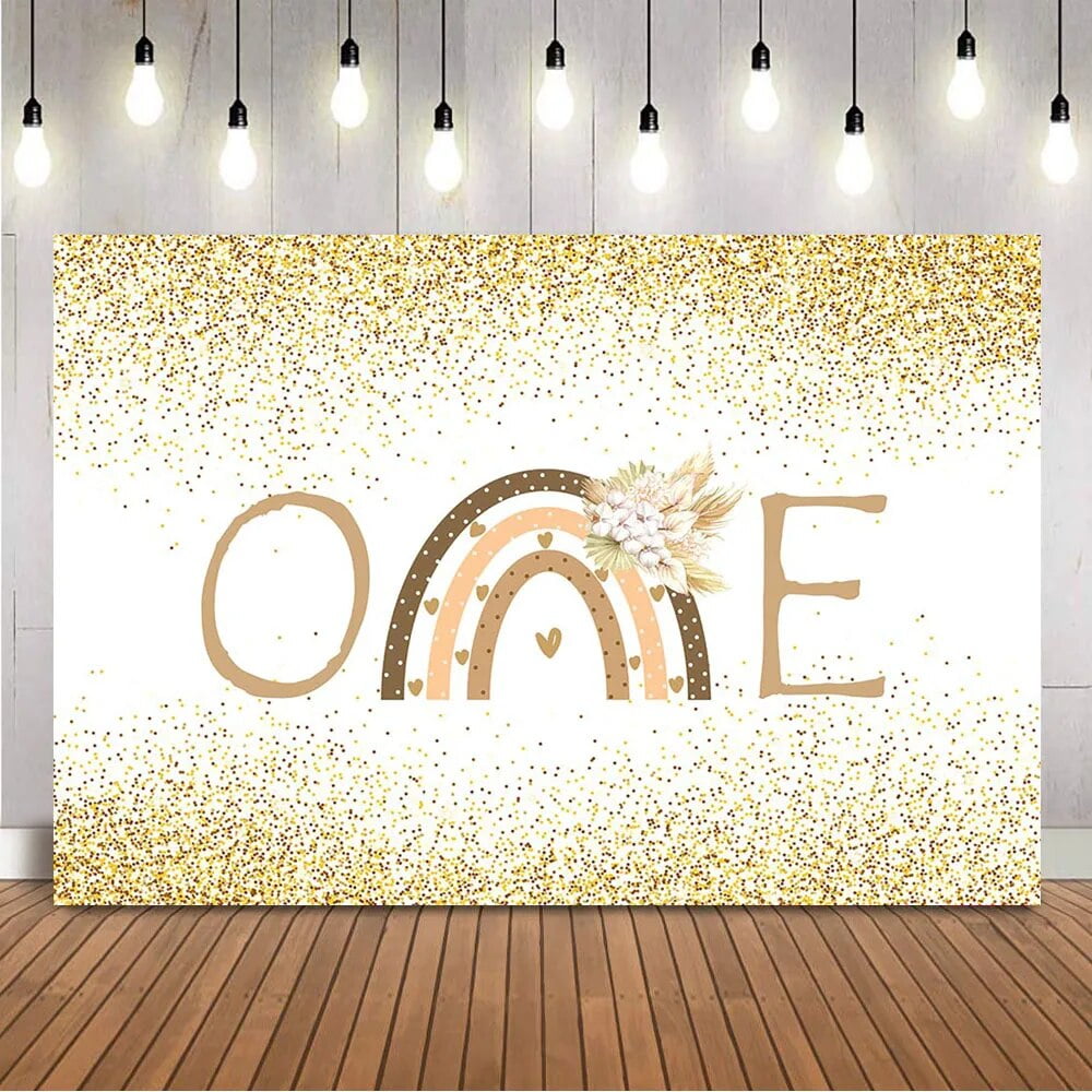 Boho Onederful Backdrop Rainbow Gold Glitter Shining Dot Photo ...
