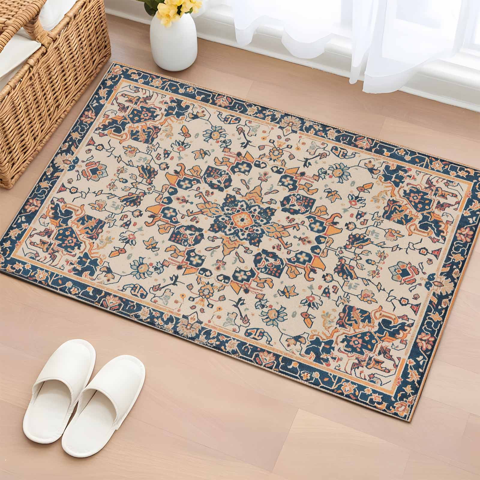 Boho Orange Blue Bathroom Mats 2x3 FT,Non Slip Small Kitchen Mat ...