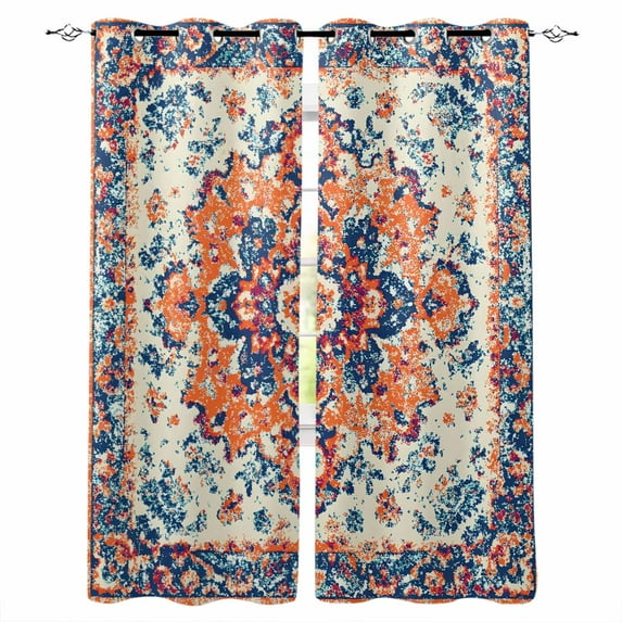 Boho Orange Blue Blackout Curtains 63 Inches Long, Boho Vintage ...
