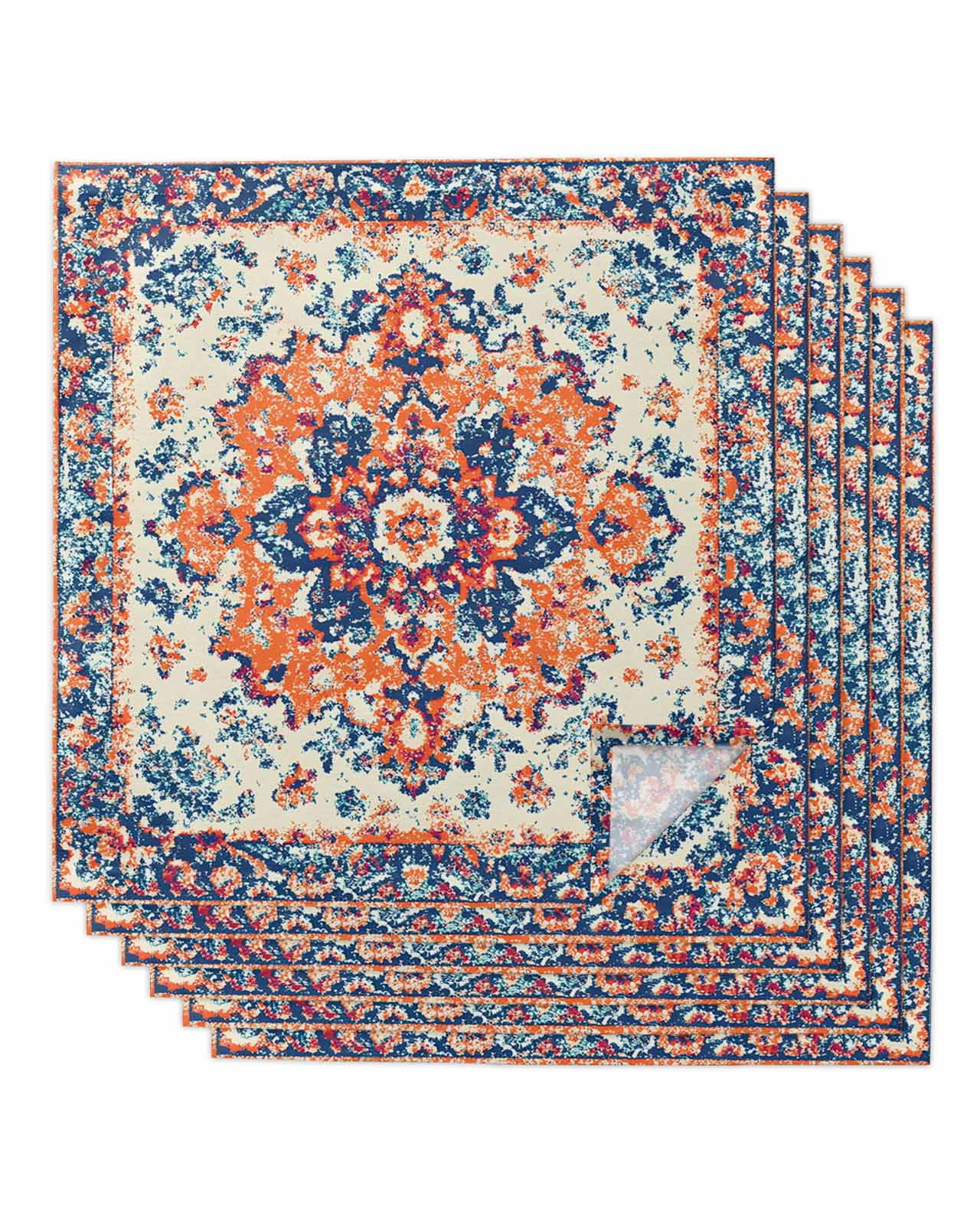 Boho Orange Blue Cloth Napkins Washable Set of 6, Boho Vintage ...