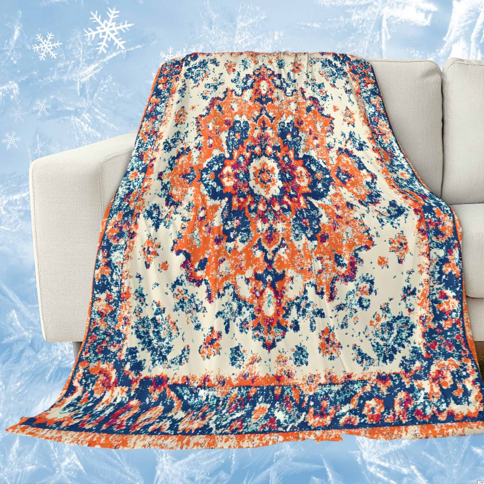 Boho Orange Blue Cooling Blanket, Lightweight Breathable Summer Throw ...