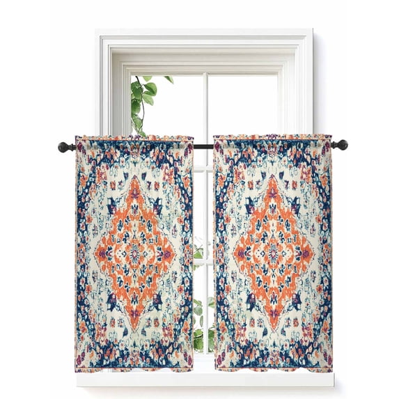 Boho Orange Blue Curtains 45 Inch Length, Sheer Curtains for Bedroom ...