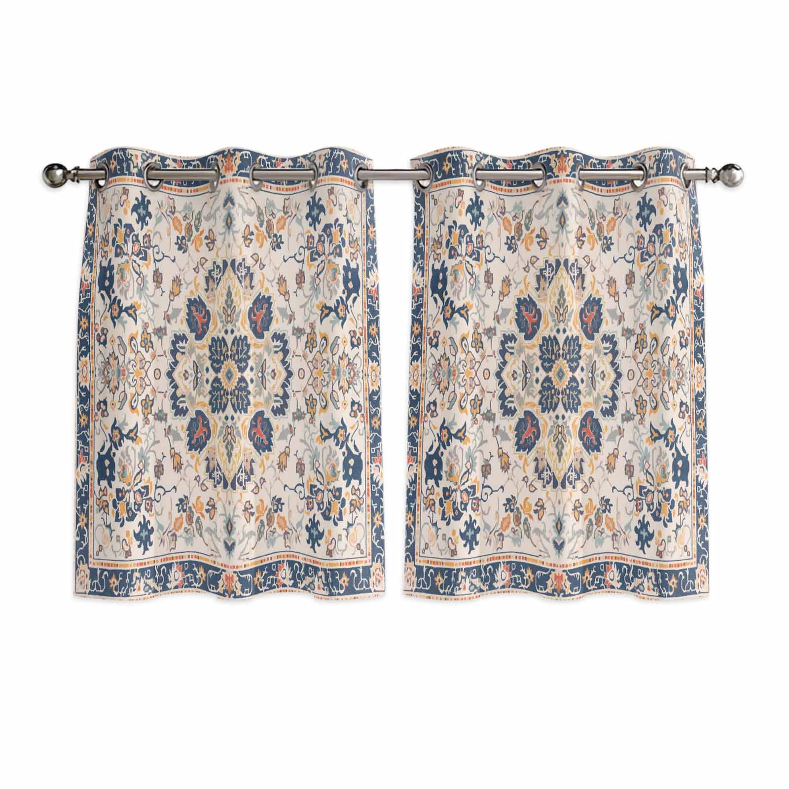 Boho Orange Blue Kitchen Curtains Short 54 Inch Length, Southwestern ...