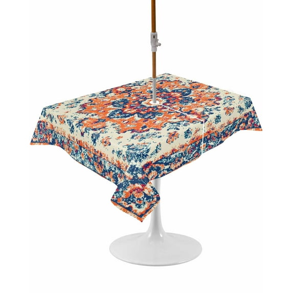 Boho Orange Blue Rectangle Outdoor Tablecloth, Waterproof Table Cloth ...