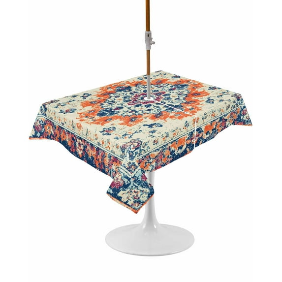 Boho Orange Blue Rectangle Outdoor Tablecloth, Waterproof Table Cloth ...