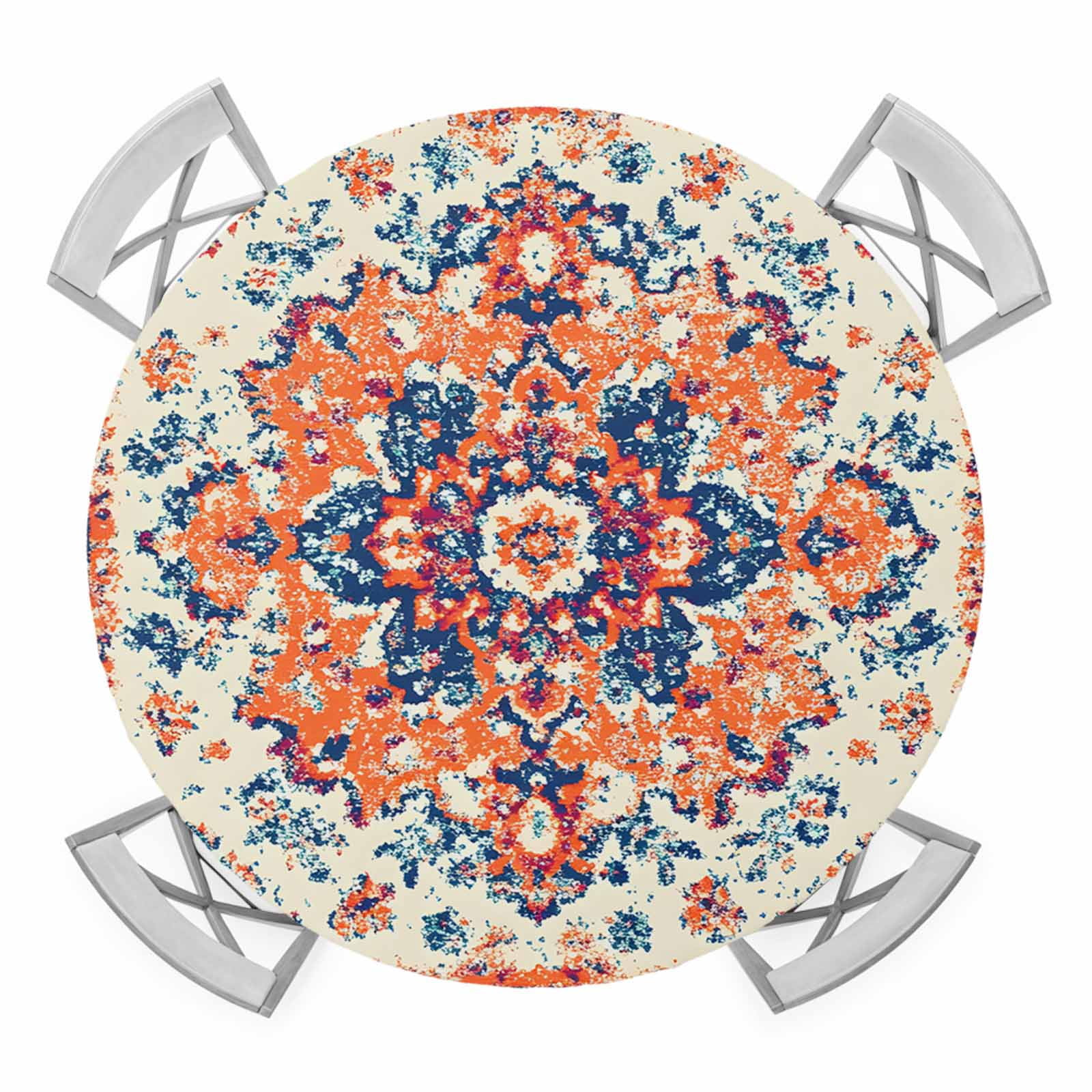 Boho Orange Blue Round Tablecloth for 45-54 Inch Tables,Fitted Table ...