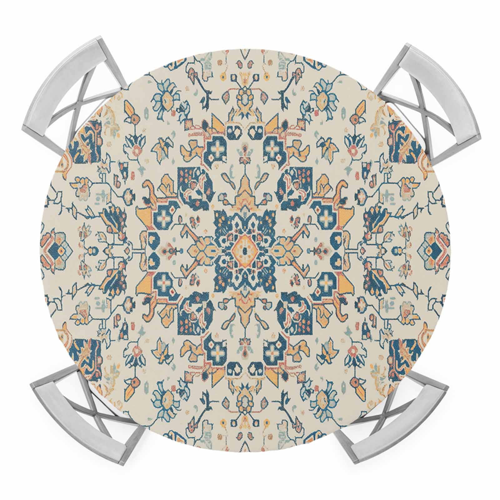 Boho Orange Blue Round Tablecloth for 45-54 Inch Tables,Fitted Table ...