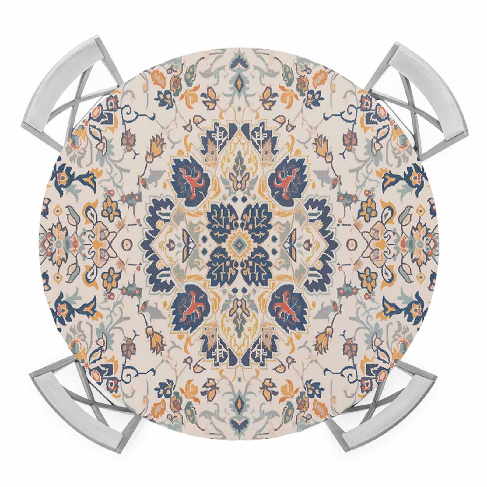 Boho Orange Blue Round Tablecloth for 55-60 Inch Tables,Fitted Table ...