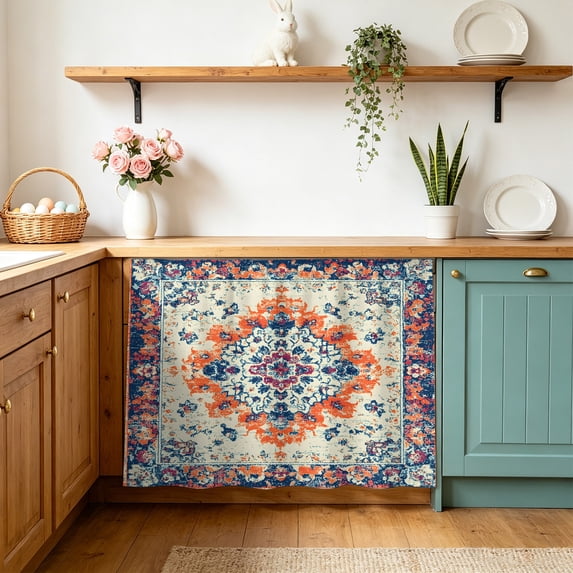 Boho Orange Blue Sink Skirt 11"Wx13"L,Dustproof Under Sink Curtain with ...