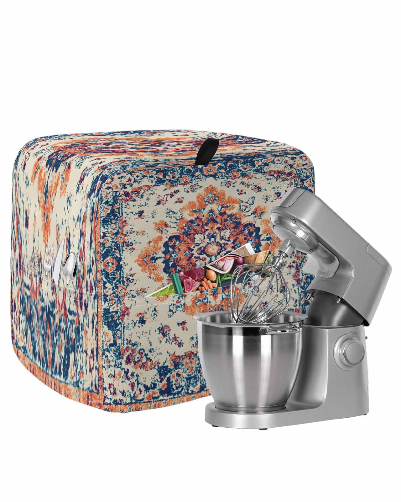 Boho Orange Blue Stand Mixer Dust Cover with Storage Pocket & Handles ...