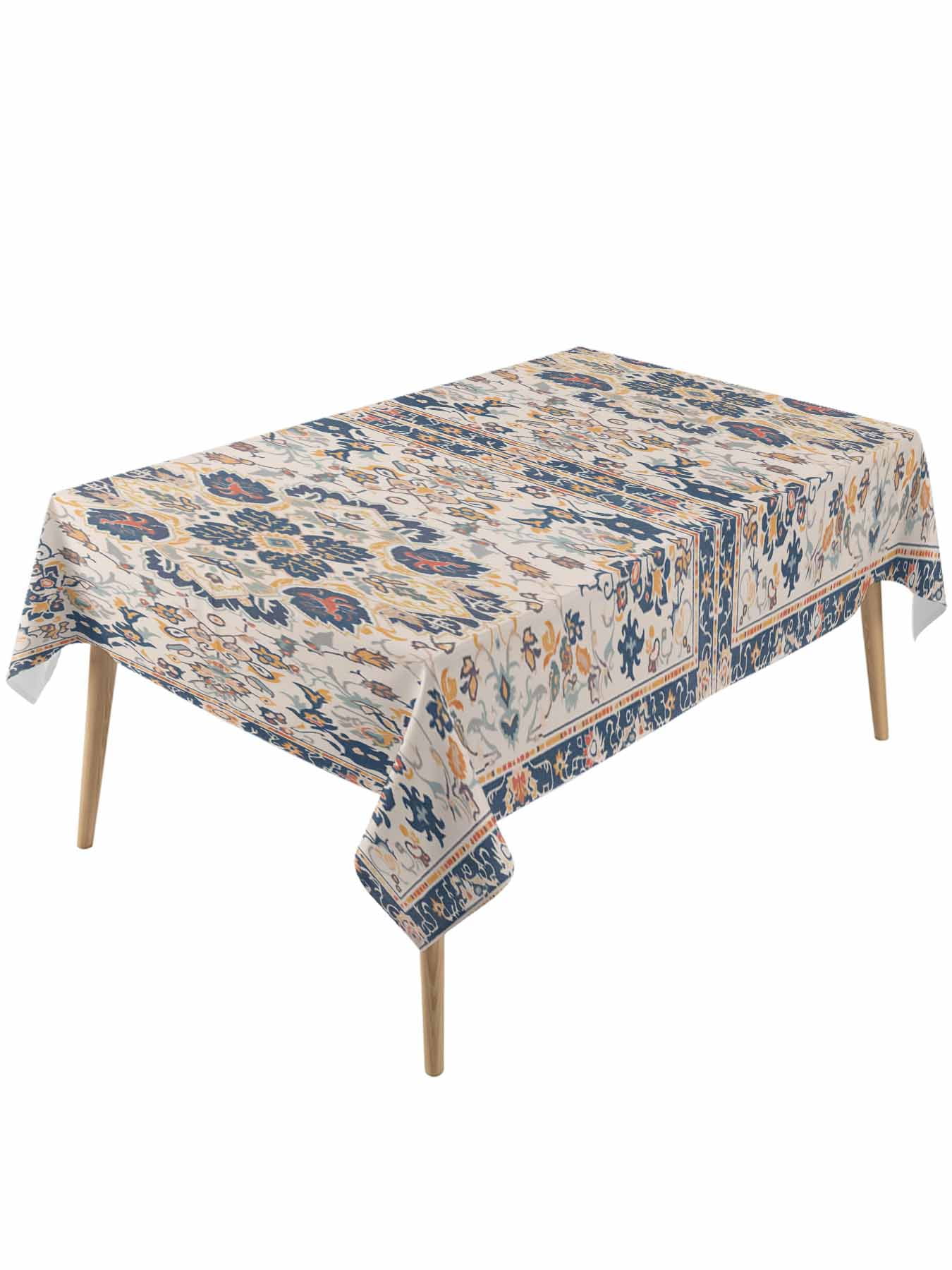 Boho Orange Blue Table Cloth, Southwestern Ethnic Mexican Flowers Retro ...
