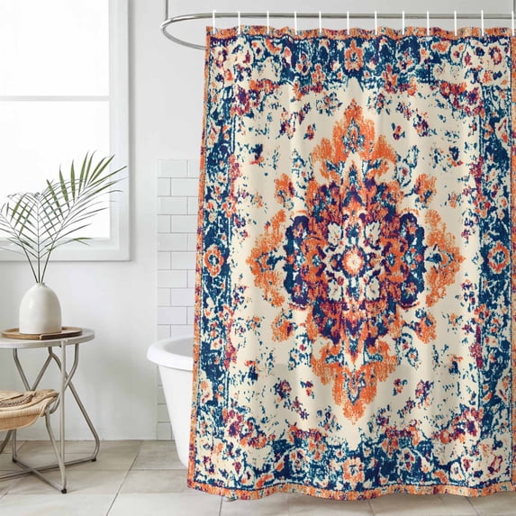 Boho Orange Blue Waterproof Fabric Shower Curtain,Boho Vintage ...