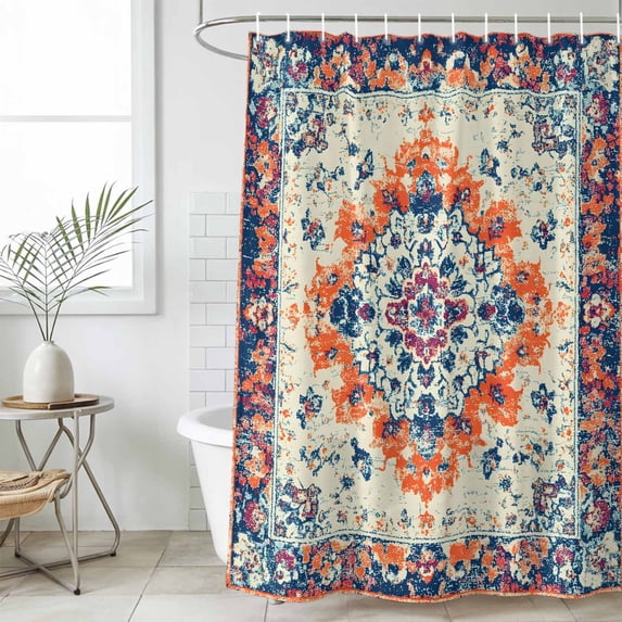 Boho Orange Blue Waterproof Fabric Shower Curtain,Ethnic Vintage Boho ...