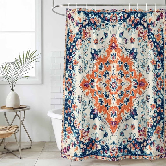 Boho Orange Blue Waterproof Fabric Shower Curtain,Ethnic Vintage ...