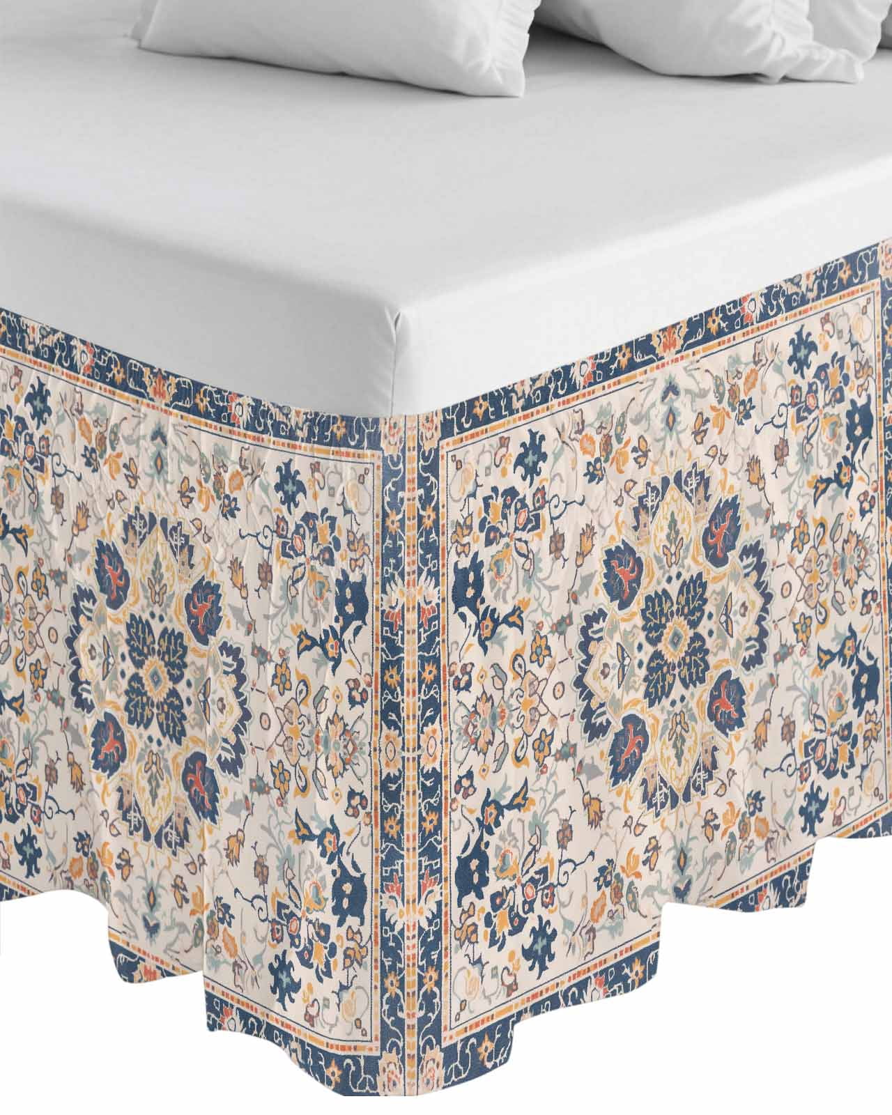 Boho Orange Blue Wrap Around Bed Skirts for Queen Bed 16