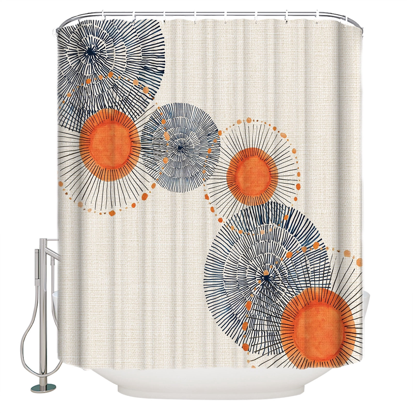 Boho Orange Cream Bathroom Shower Curtains with 12 Hooks Waterproof ...