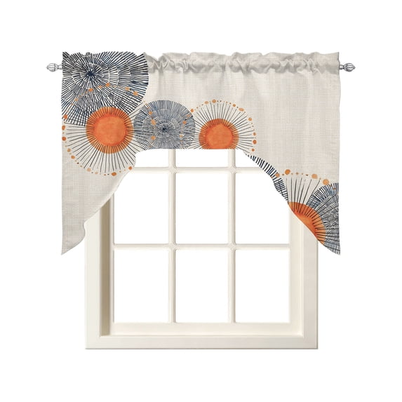 Boho Orange Cream Kitchen Swag Valances for Windows, Geometric Middle ...